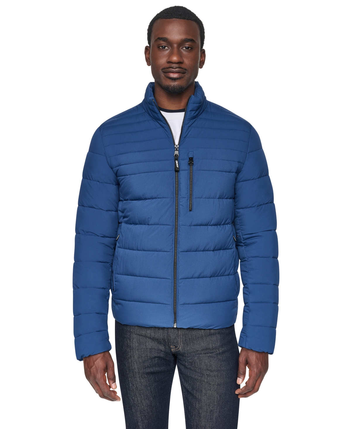 Click here for Dkny Mens Stretch Puffer Jacket - Denim Blue prices
