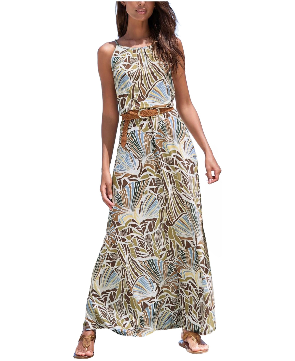 Click here for Lascana Womens Print Maxi Dress - Ivory khaki prices