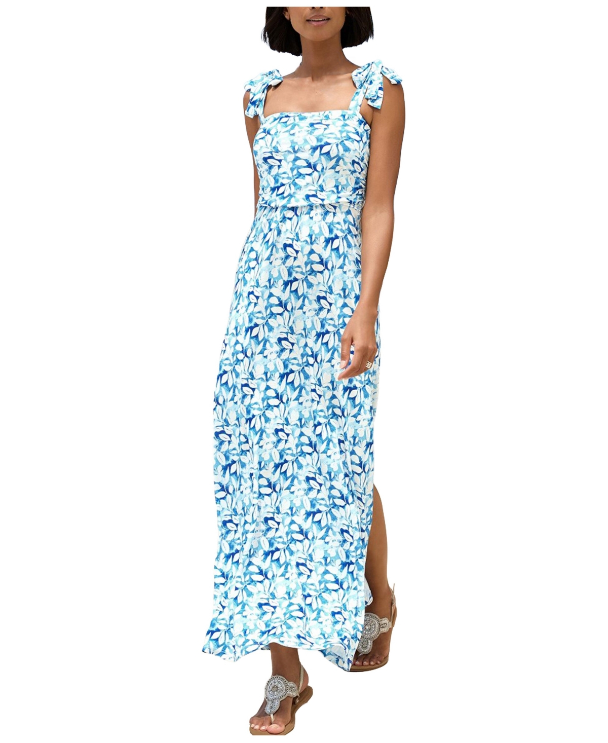 Click here for Lascana Womens Tie Strap Maxi Dress - Blue multi prices