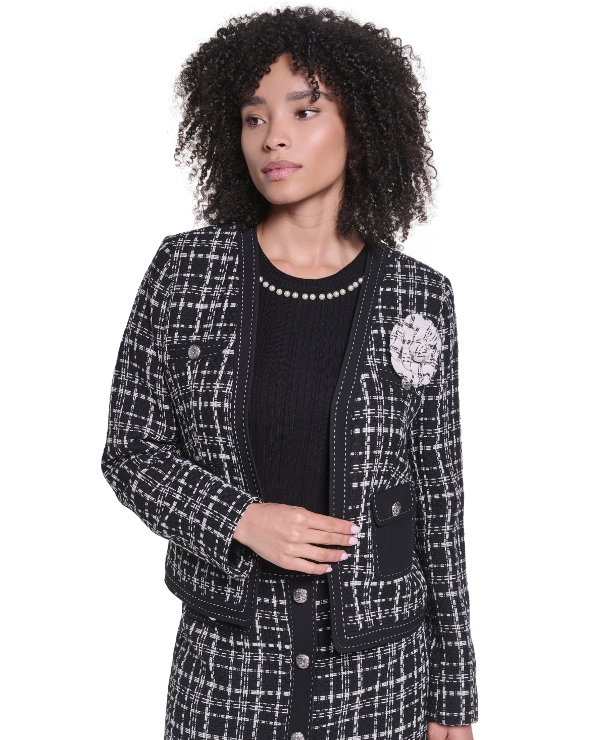Click here for Karl Lagerfeld Paris Womens Cropped Open-Front Jac... prices