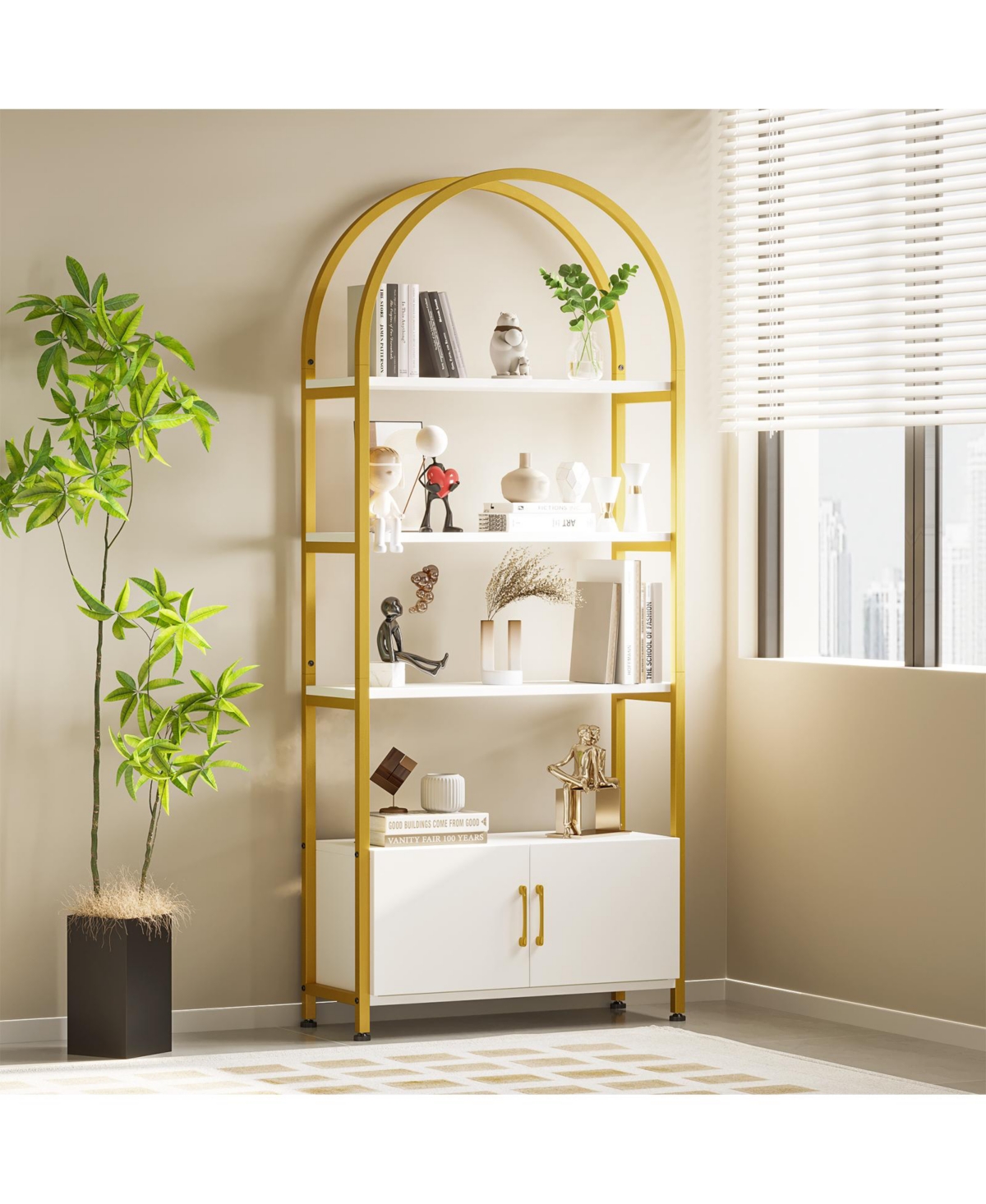 Click here for homfan 4 Tier Bookshelf  Arched Bookcase with Door... prices