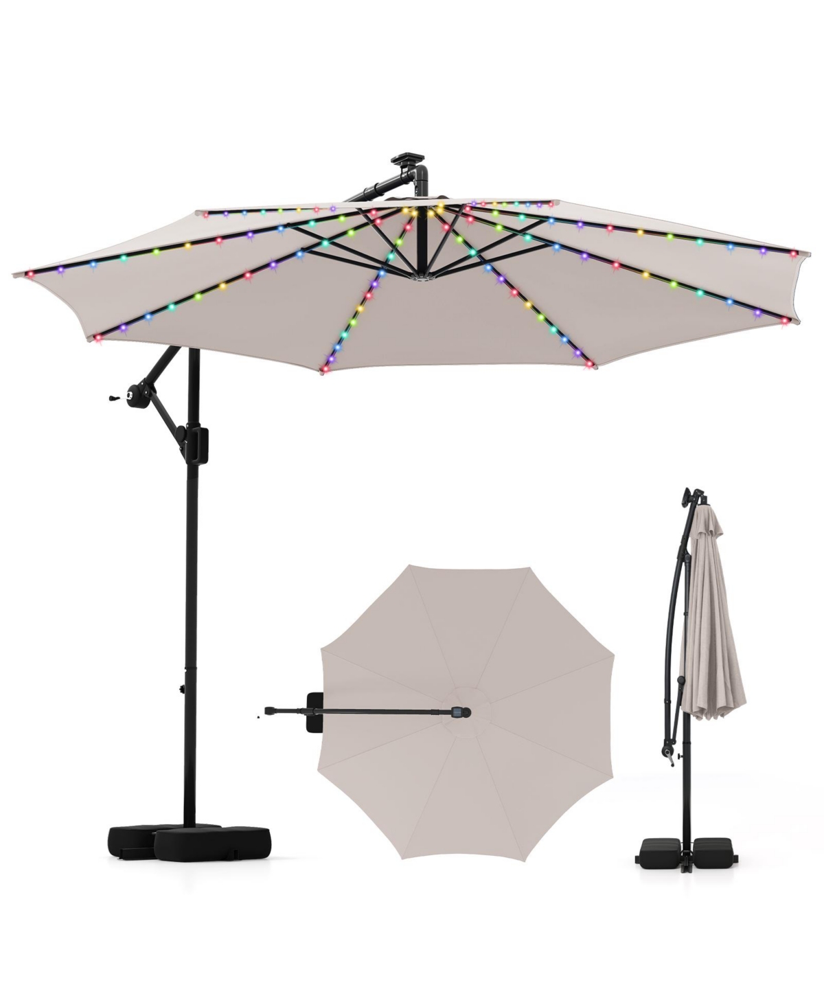 Click here for Sugift 10 Feet Solar Offset Hanging Umbrella with... prices