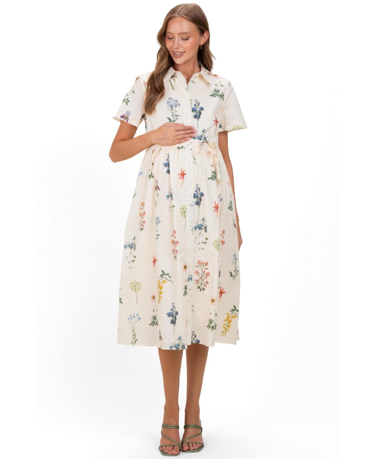 Click here for Pinkblush Womens Ivory Floral Button Down Midi Dre... prices
