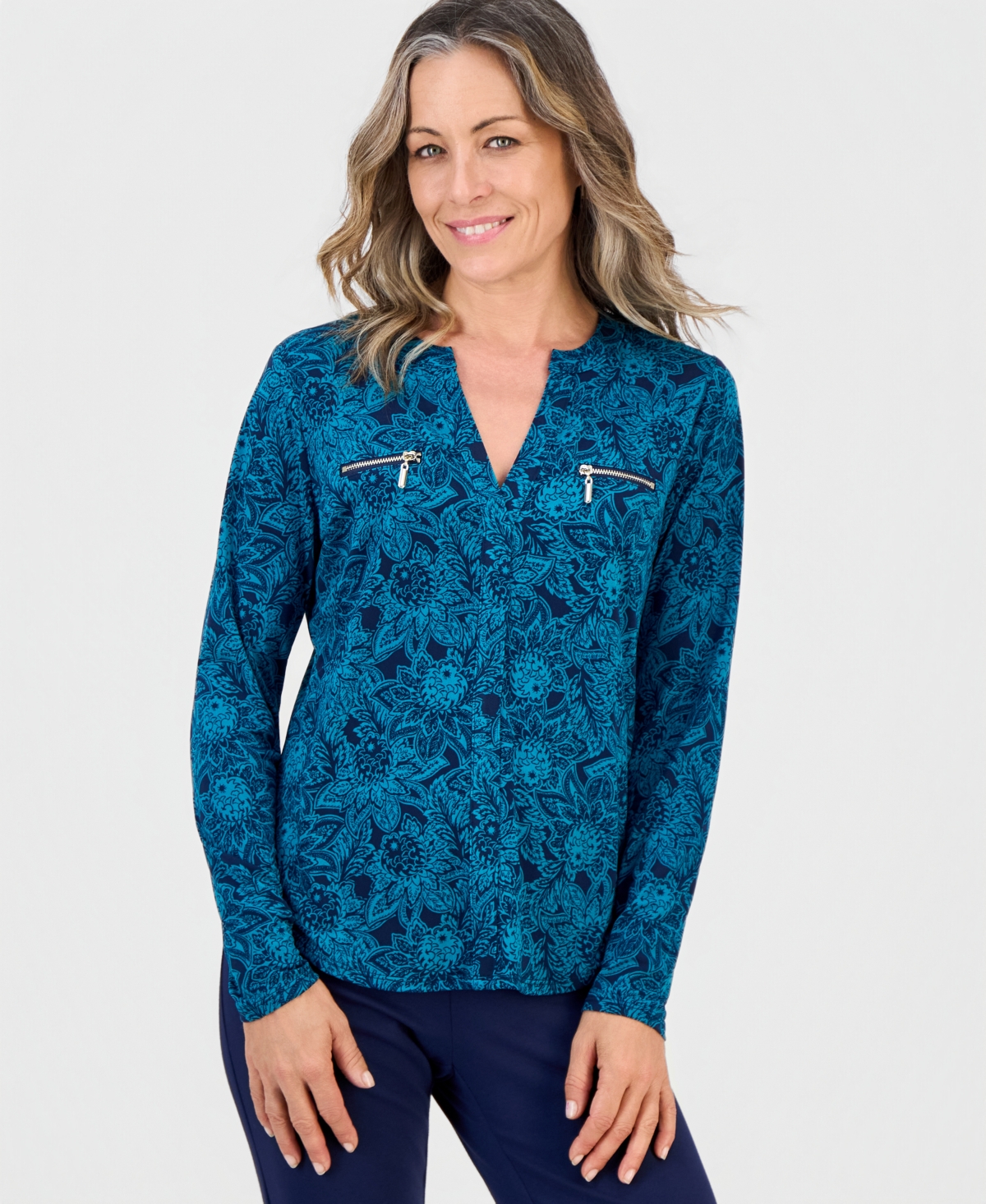 Click here for Jm Collection Petite Floral-Print 3/4-Sleeve V-Nec... prices