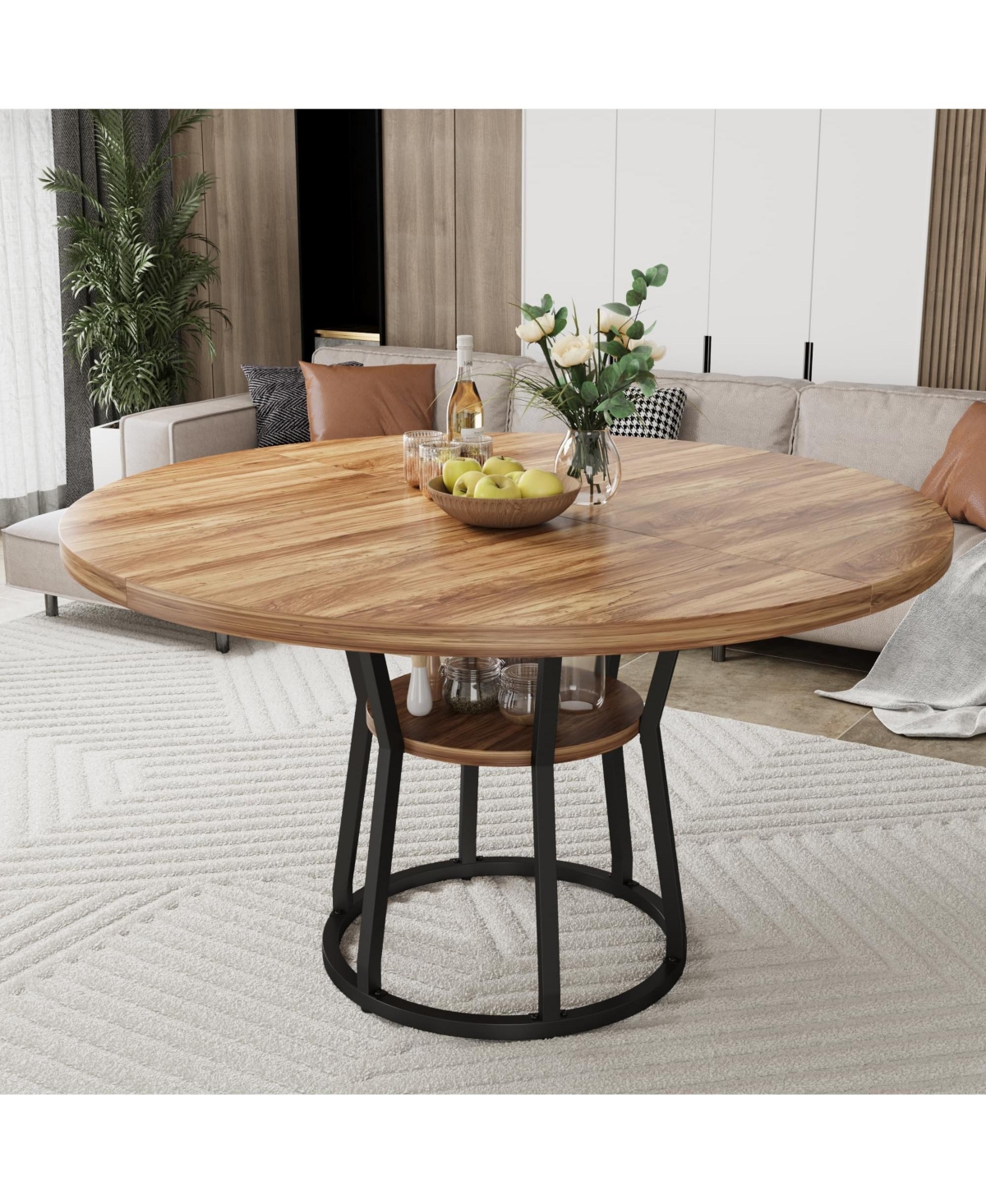 Click here for homfan 47 Inch Farmhouse Round Dining Table  Wood... prices
