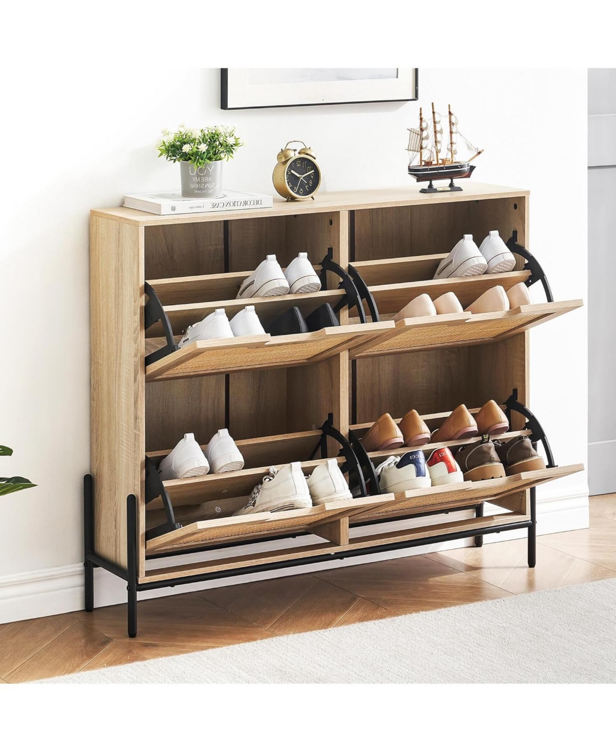 Click here for Homfan Shoe Cabinet Shoe Cabinet with 4 Rattan Fla... prices
