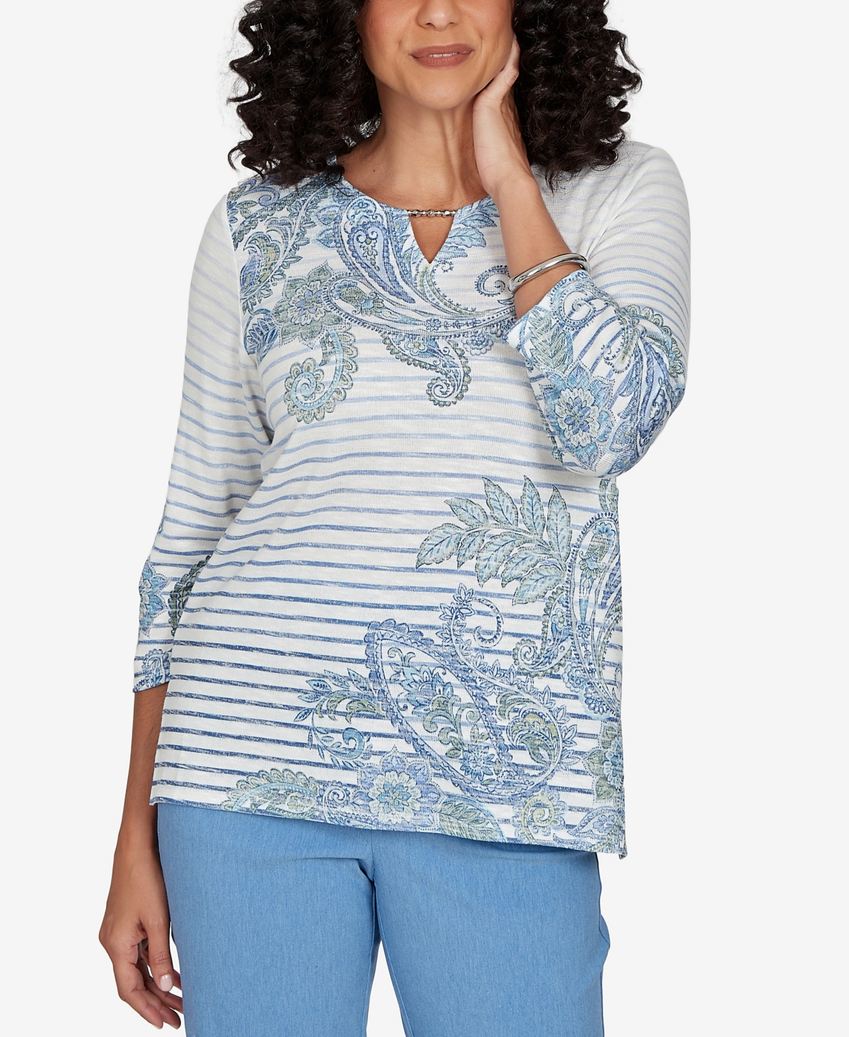 Click here for Alfred Dunner Womens Provence Paisley Stripe Split... prices