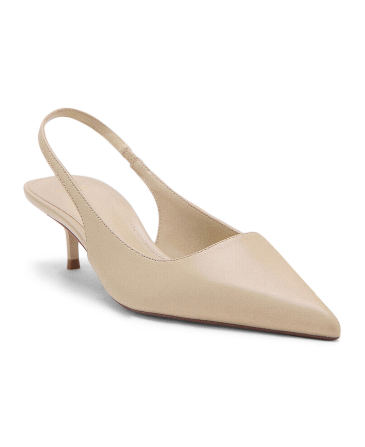 Mango Womens Pointed-Toe Leather Heeled Shoes - Ecru