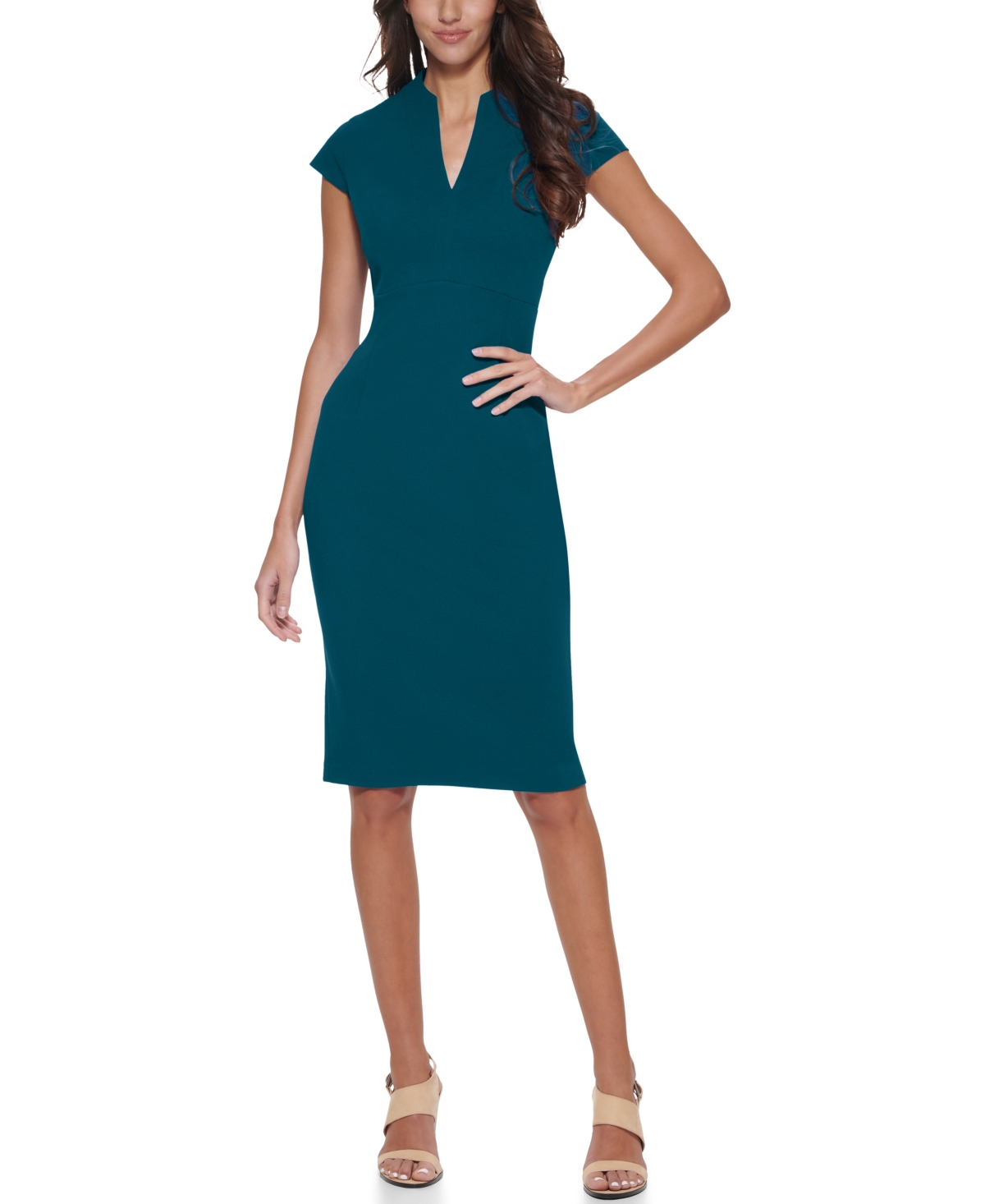 Click here for Calvin Klein Petite Split V-Neck Sheath Dress - Cy... prices