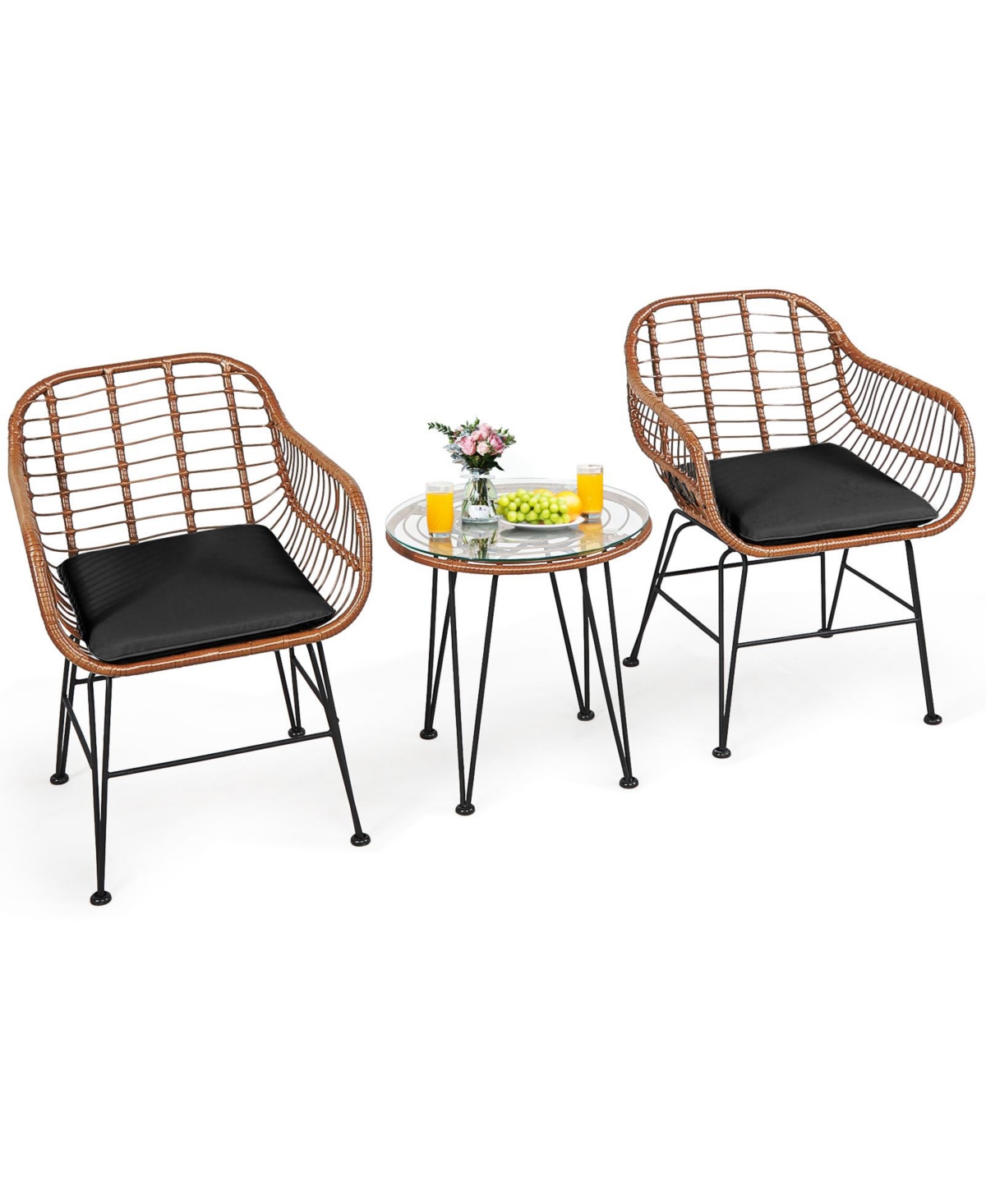Click here for Sugift 3 Pieces Patio Rattan Bistro Set with Cushi... prices