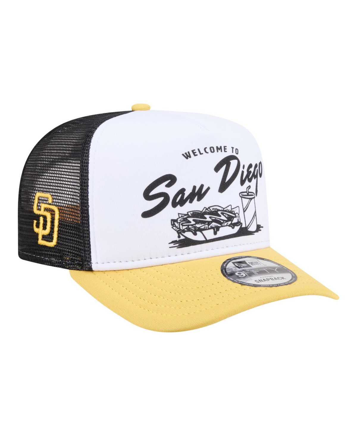 Click here for New Era Mens White  Gold San Diego Padres Foodie A... prices