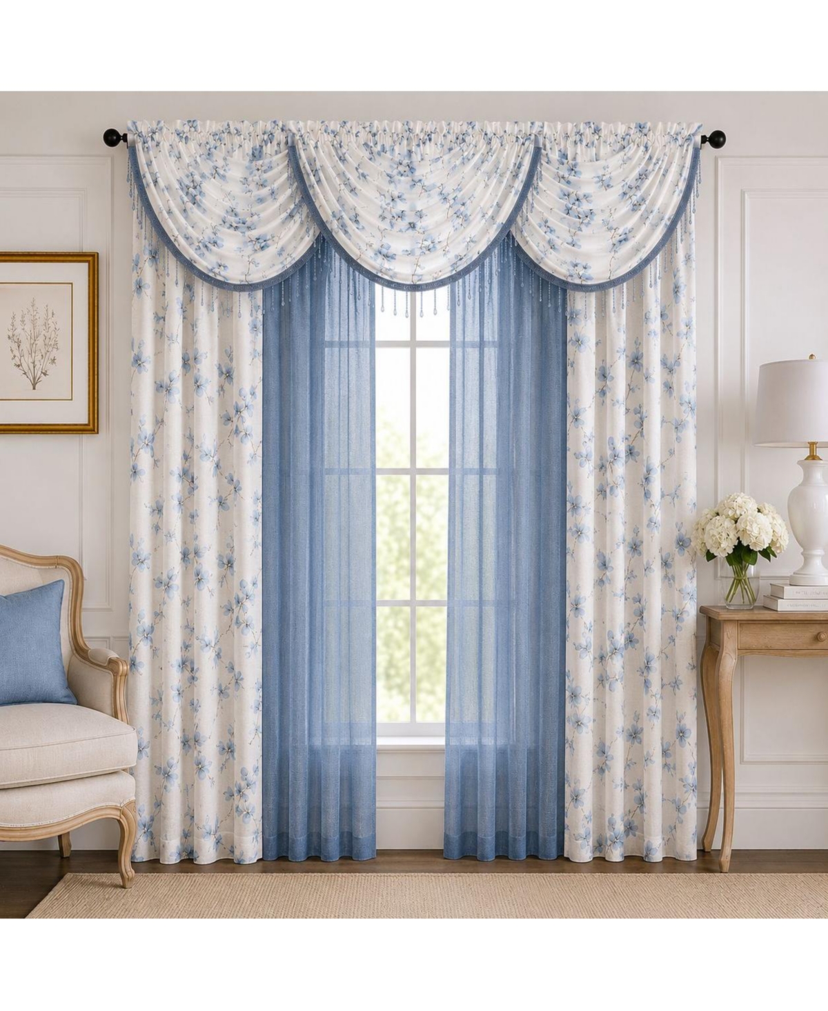 Click here for Kate Aurora 7 Piece Carly Floral Rod Pocket Curtai... prices