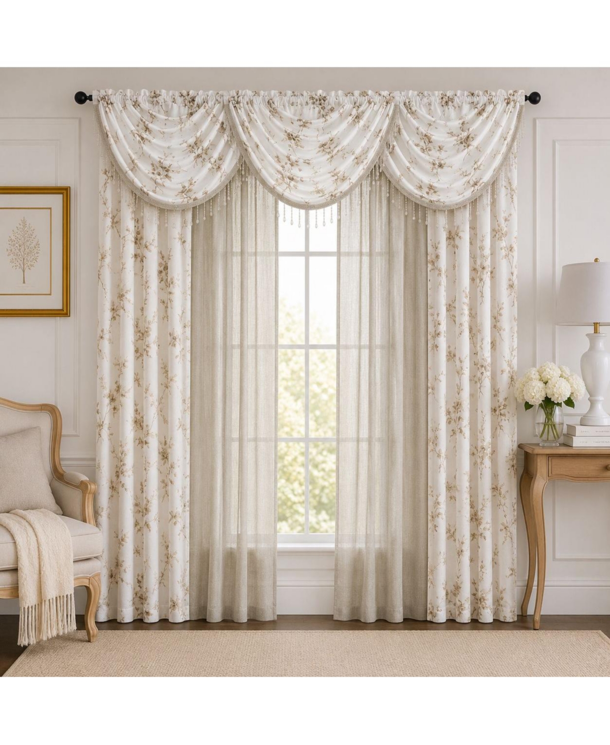 Click here for Kate Aurora 7 Piece Carly Taupe Floral Rod Pocket... prices