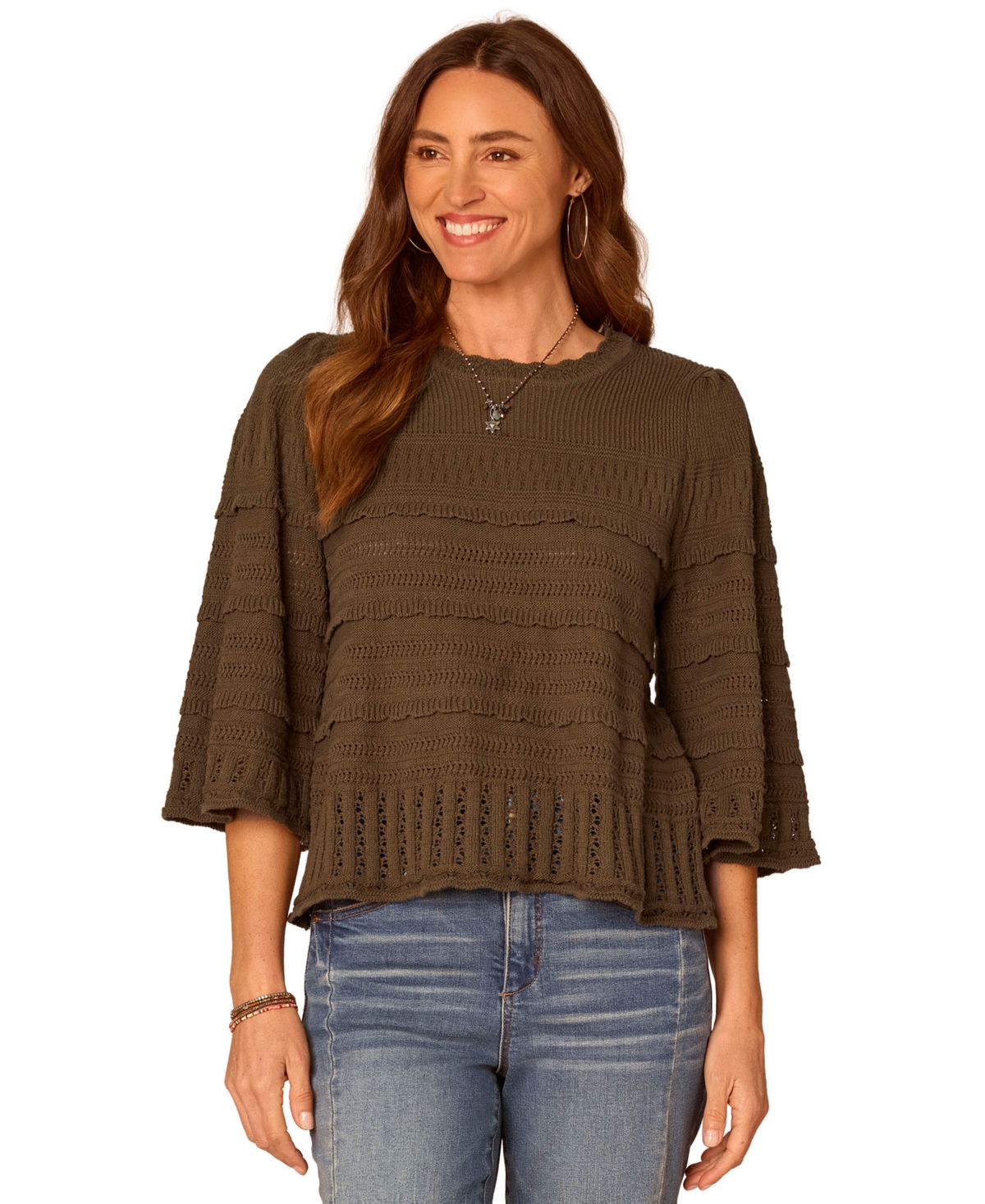 Click here for Democracy Womens Variegated-Stitch Scallop-Edge Co... prices