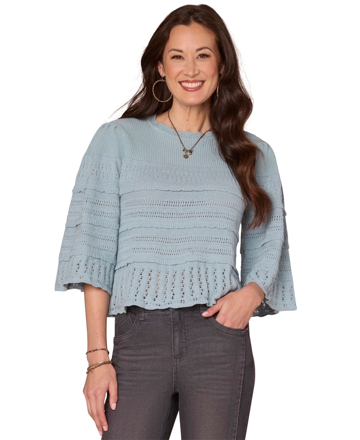 Click here for Democracy Womens Variegated-Stitch Scallop-Edge Co... prices
