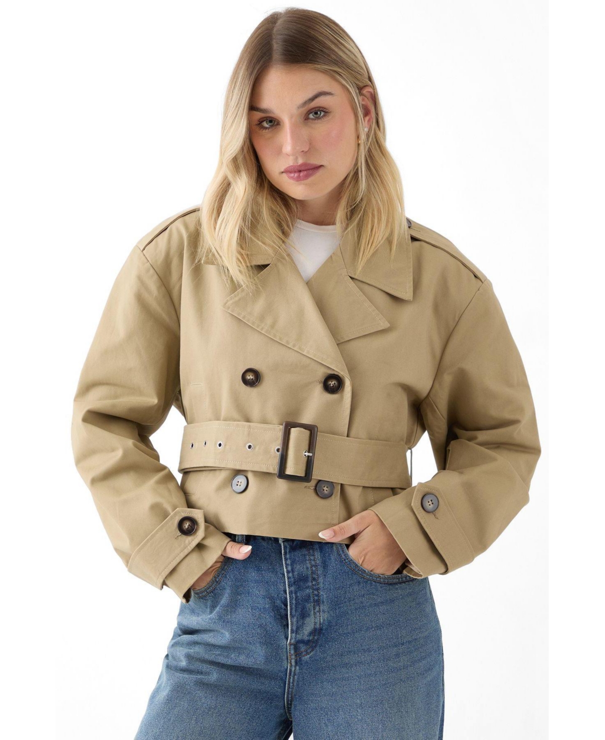 Click here for MissPap Womens Tailored Cropped Trench Coat - Ston... prices
