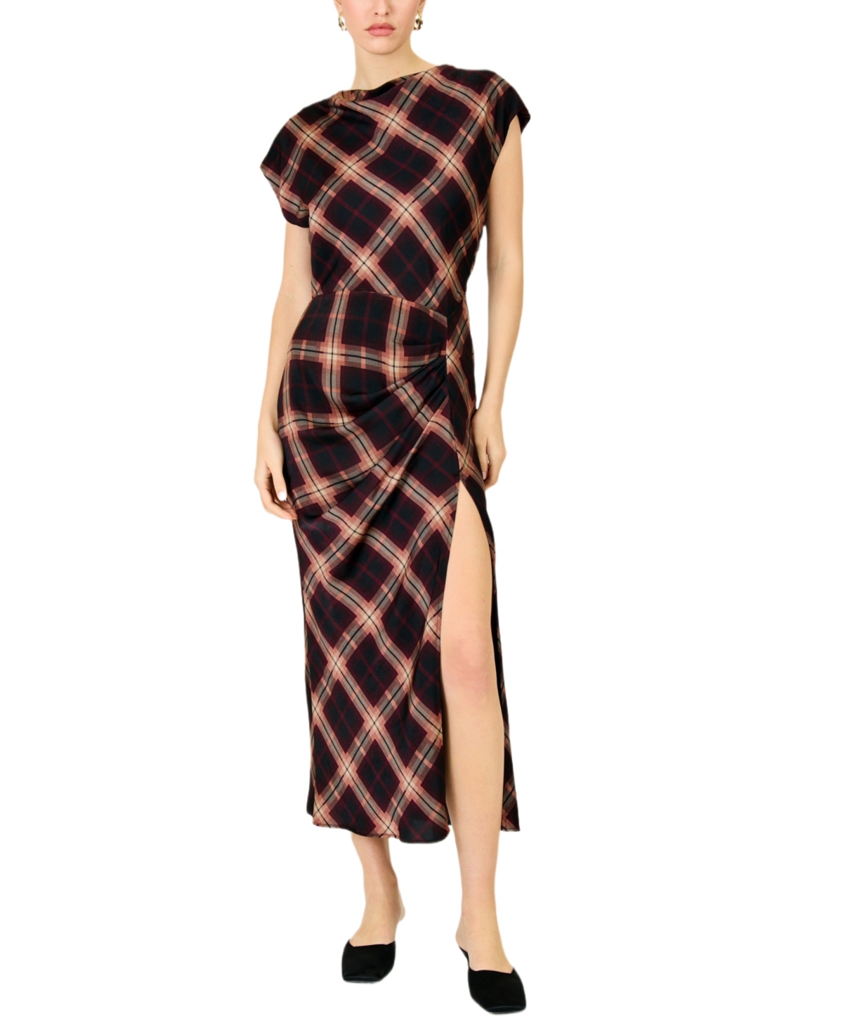 Click here for Line & Dot Womens High-Neck Short-Sleeve Midi Dres... prices