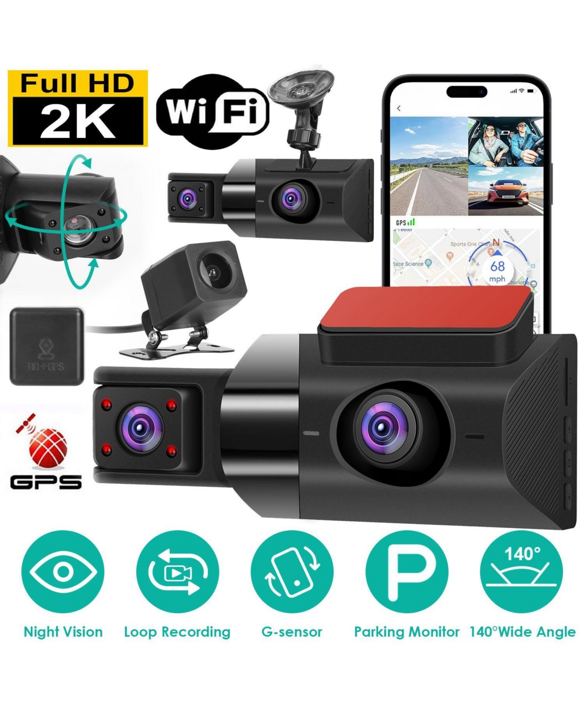 Click here for Neewer 2K Night Vision 3-Channel Dash Cam - Black prices