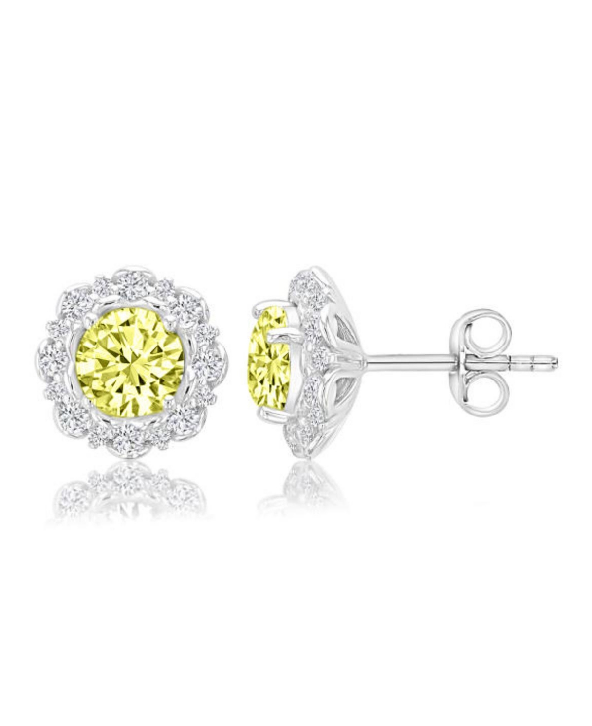 Click here for Macys Silver-Plated Yellow Stone Halo Earrings - S... prices
