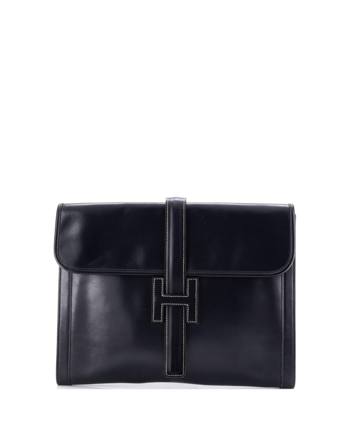 Click here for Pre-Owned Hermes Gm Jige Clutch Box Calf - Blue prices