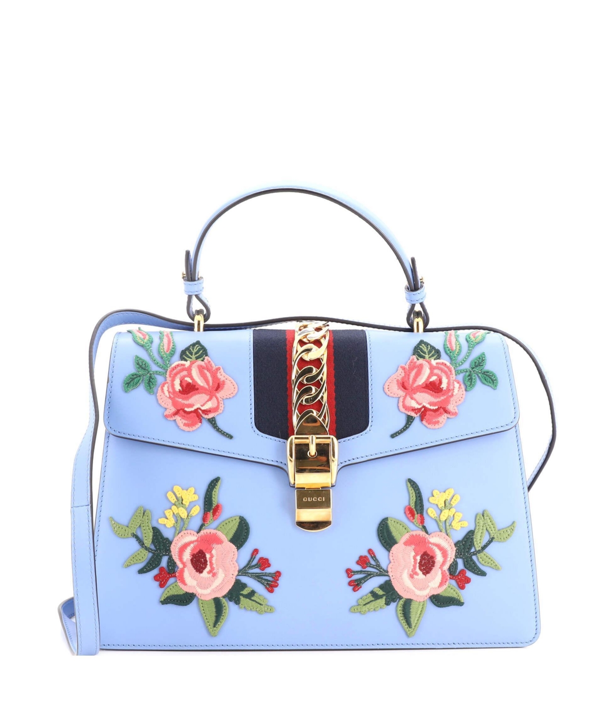Click here for Pre-Owned Gucci Medium Sylvie Top Handle Bag Embro... prices