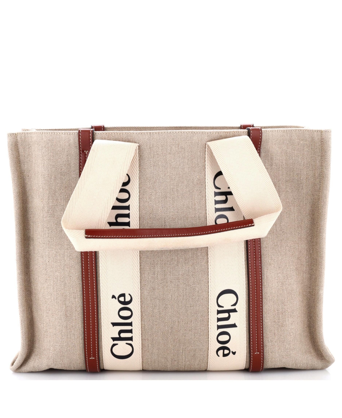 Click here for Pre-Owned Chloe Large Woody Tote Canvas with Leath... prices