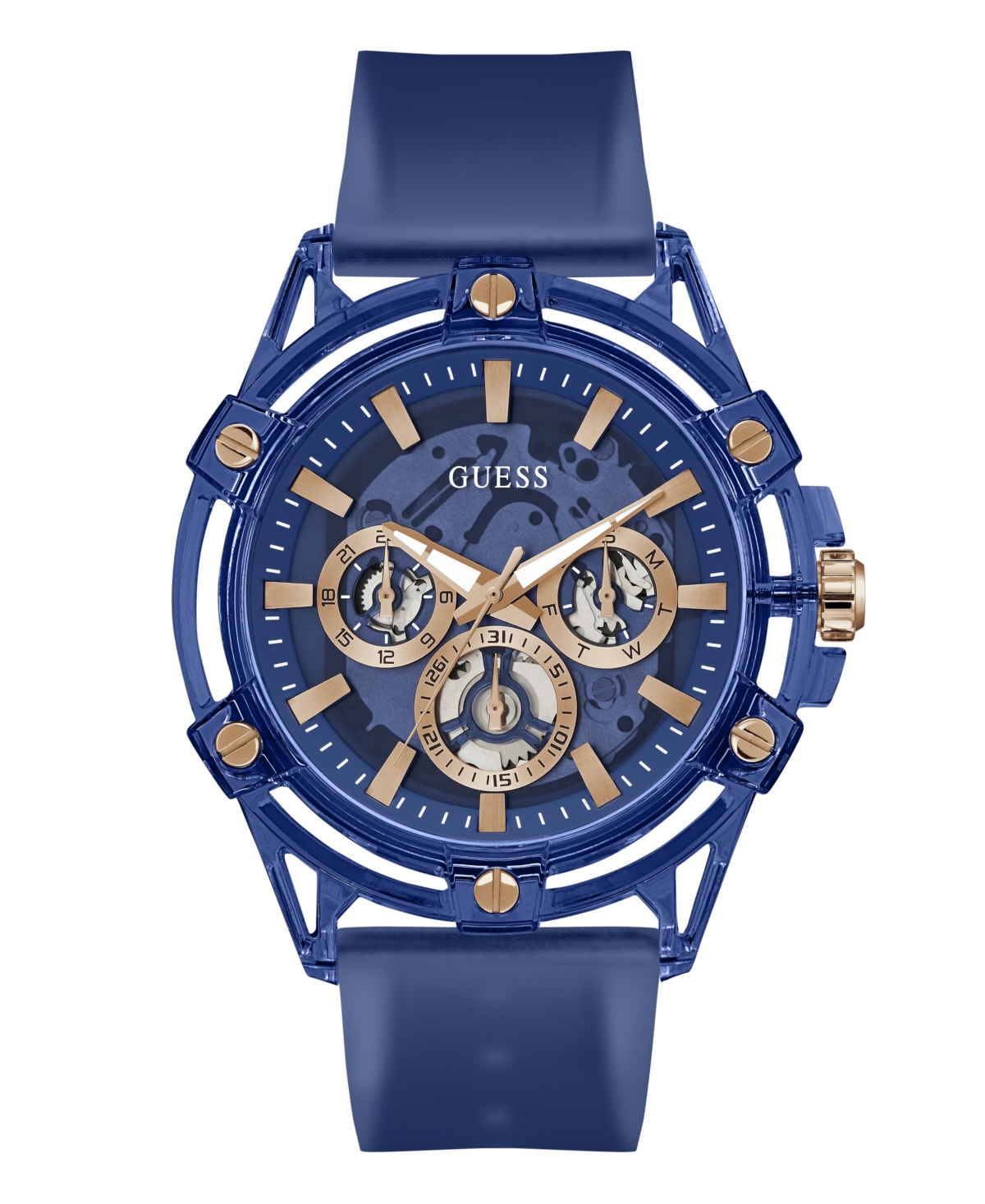 Click here for Guess Mens Quartz Blue Silicone Strap Watch 48mm -... prices
