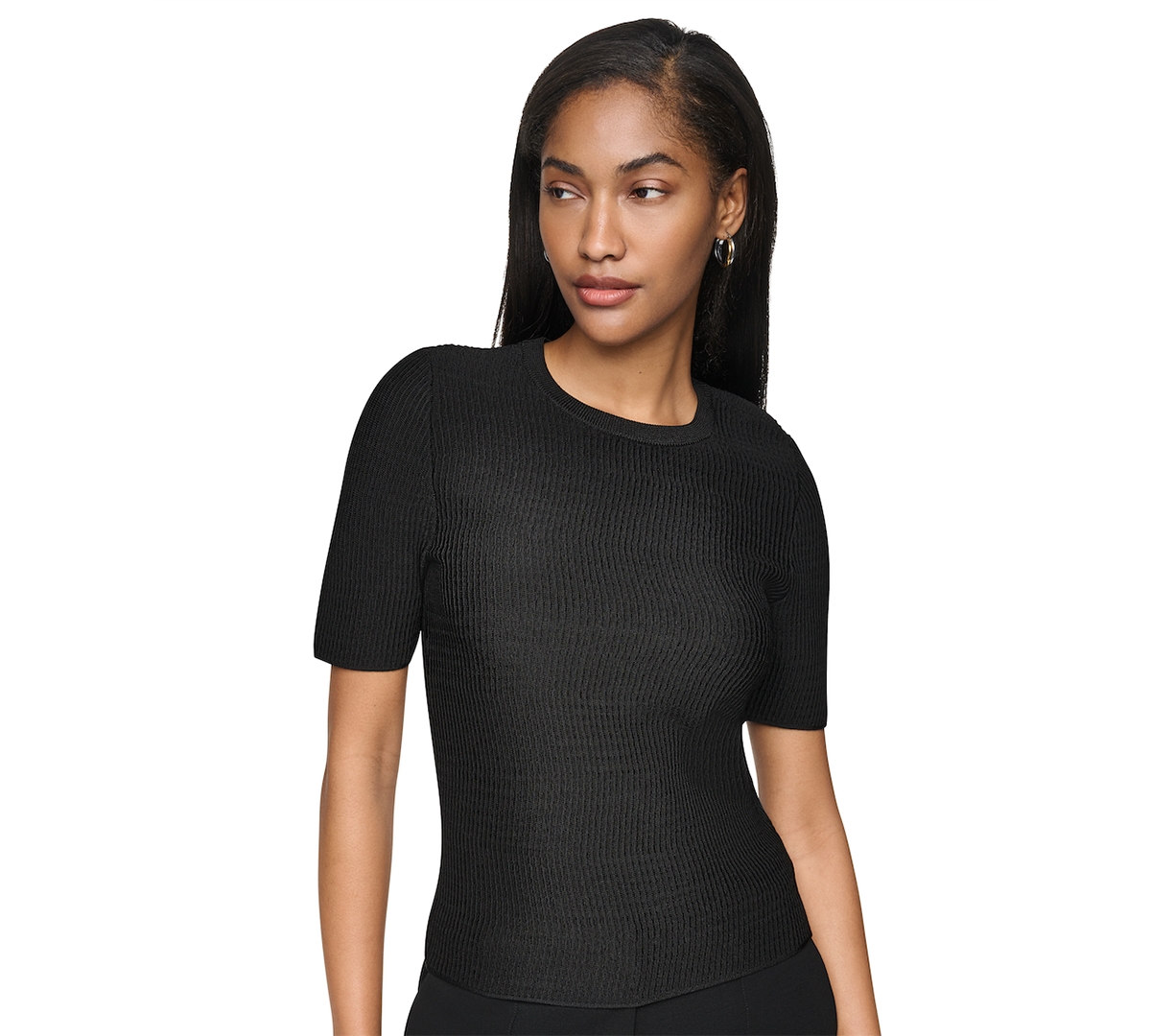 Click here for Dkny Womens Short-Sleeve Crewneck Sweater - Black prices