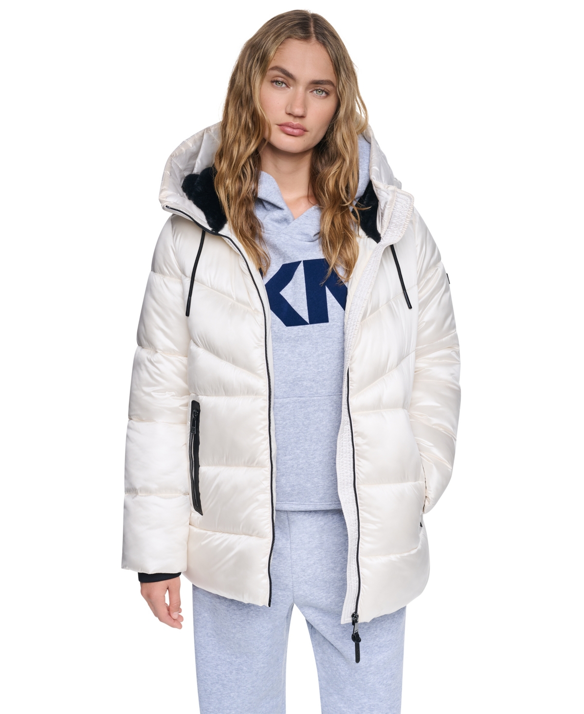 Click here for Dkny Womens Shine Hooded Puffer Coat - Pearl prices