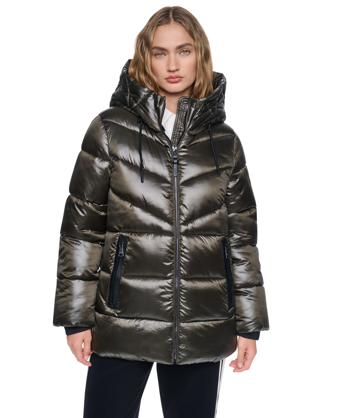 Click here for Dkny Womens Shine Hooded Puffer Coat - Loden prices