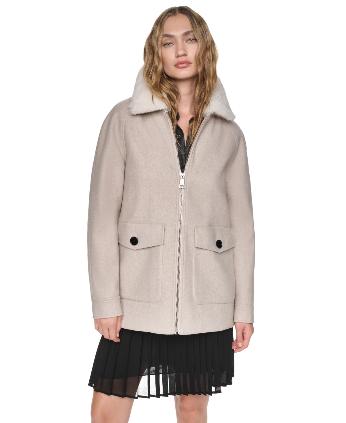 Click here for Dkny Womens Removable Sherpa Collar Short Coat - B... prices