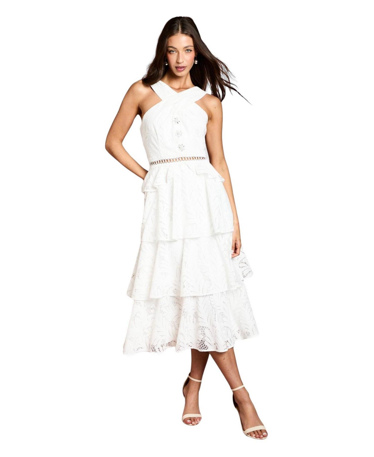 Click here for Coast Womens Tiered Lace Halter Neck Midi Dress -... prices