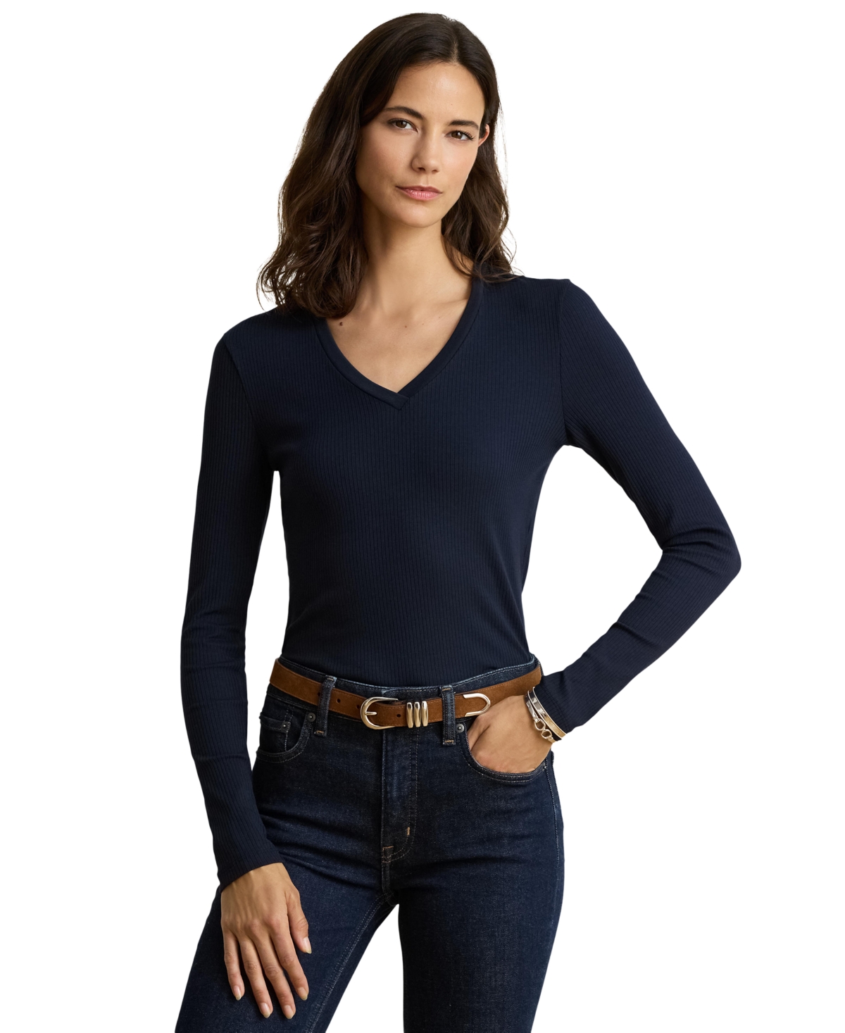 Click here for Lauren Ralph Lauren Womens Rib-Knit Long-Sleeve V-... prices