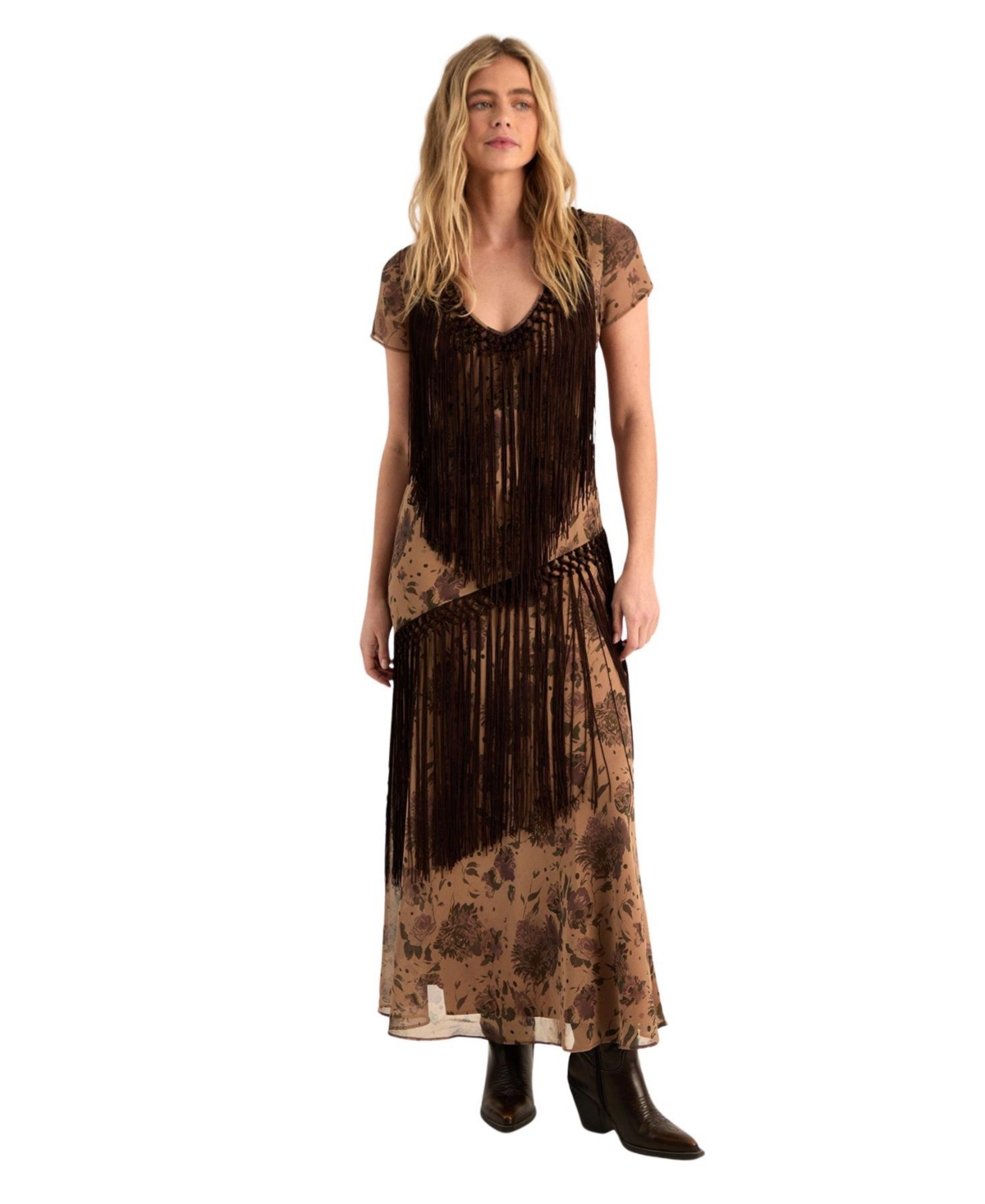 Click here for Nasty Gal Womens Floral Chiffon Fringe Maxi Dress... prices