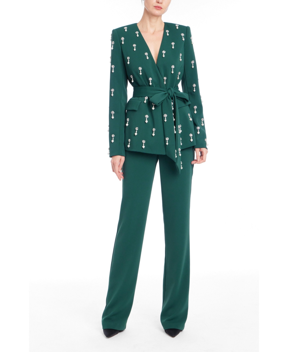 Click here for Badgley Mischka Womens The Embellished Wrap Jacket prices