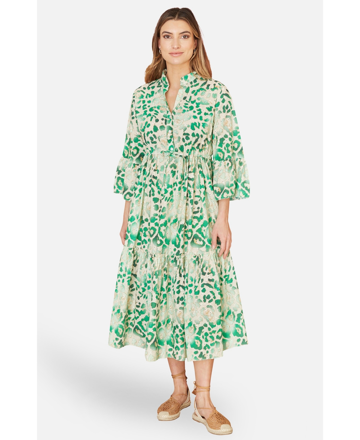 Click here for Yumi Womens Animal-Print Broderie Anglaise Midi Dr... prices
