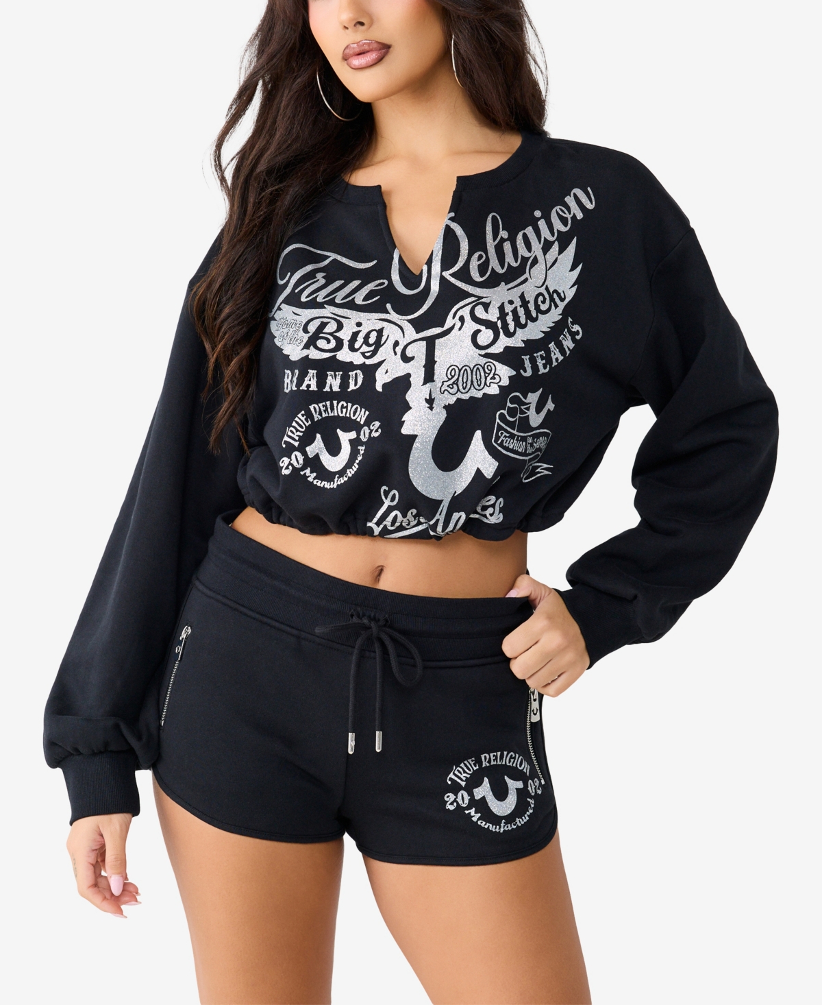 Click here for True Religion Womens V Notch Pullover Top - Jet Bl... prices