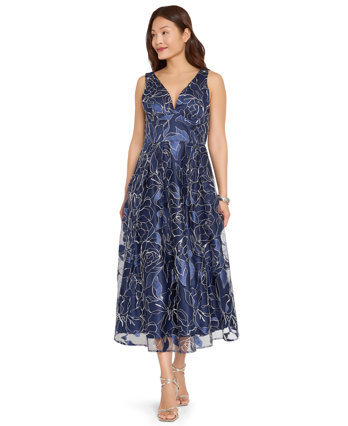 Click here for Tahari Asl Womens Floral Metallic Soutache A-Line... prices