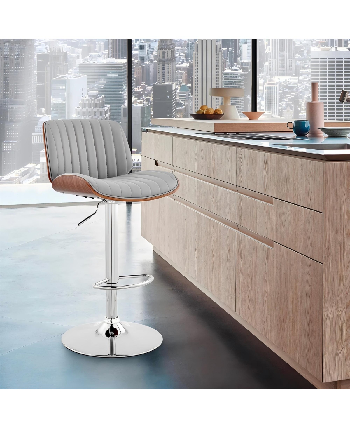 Click here for Clihome Leather Adjustable Bar Stool with Wood Tri... prices