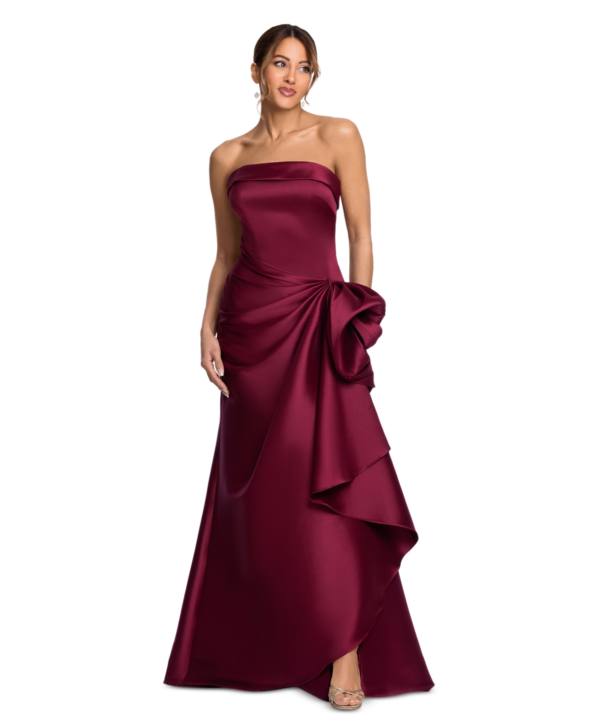 Click here for Xscape Womens Gathered Strapless Gown - Wine prices