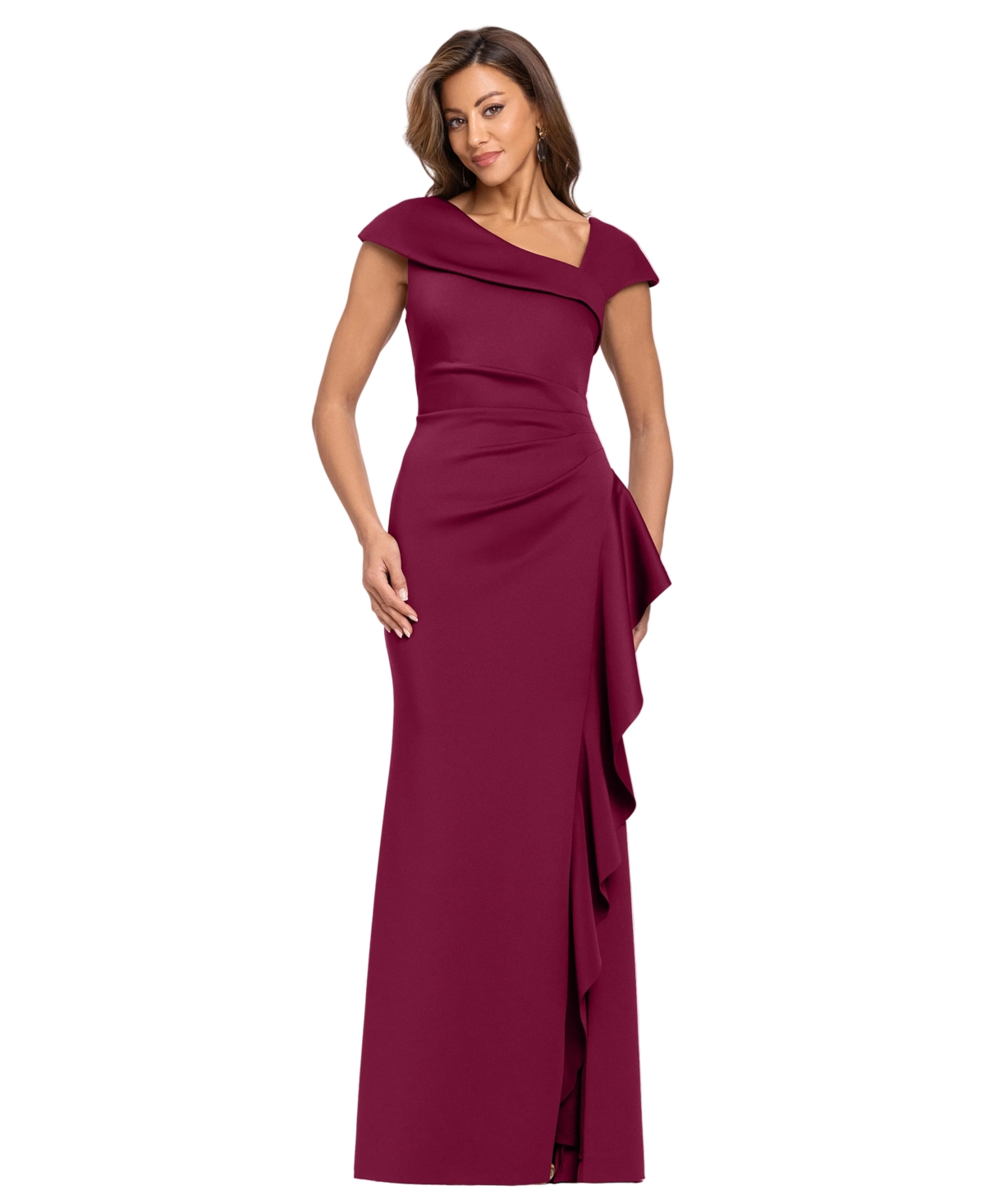 Click here for Xscape Petite Asymmetrical Neck Scuba Ruffle Sheat... prices