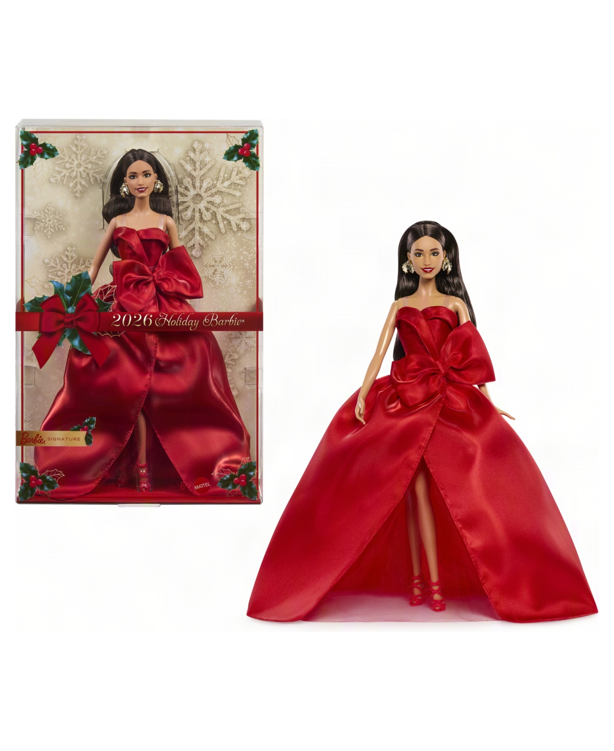 Click here for Barbie 2026 Holiday Barbie 13 Bow-Detail Brown-Hai... prices