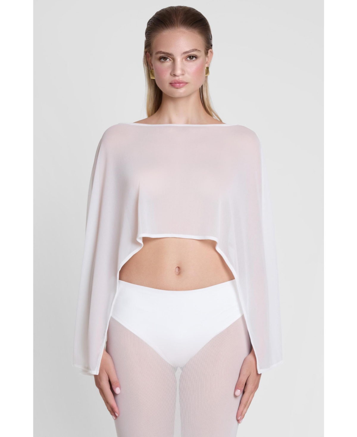 Click here for Leau Womens Imogen Sheer Mesh Cape - White prices