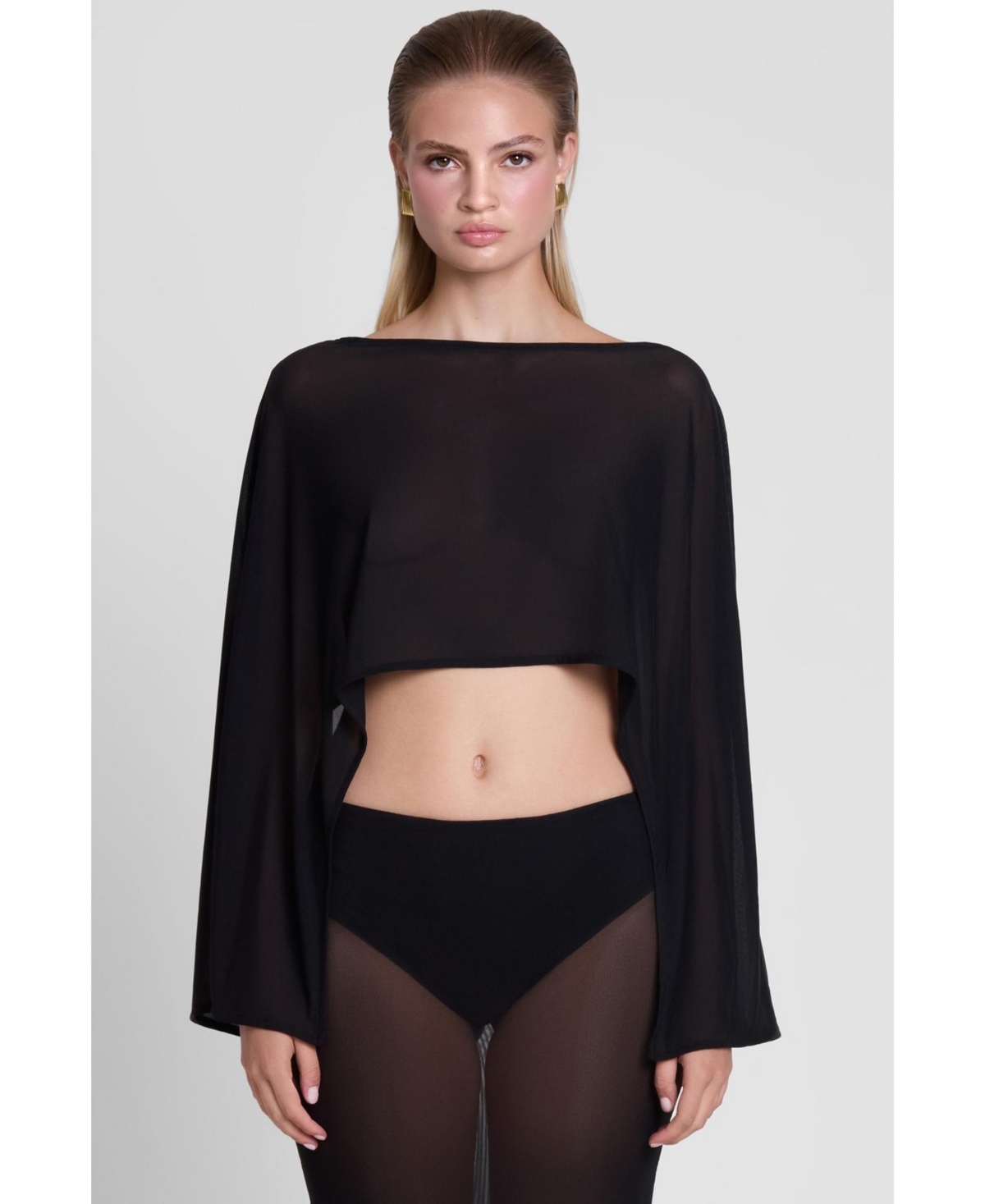 Click here for Leau Womens Imogen Sheer Mesh Cape - Black prices