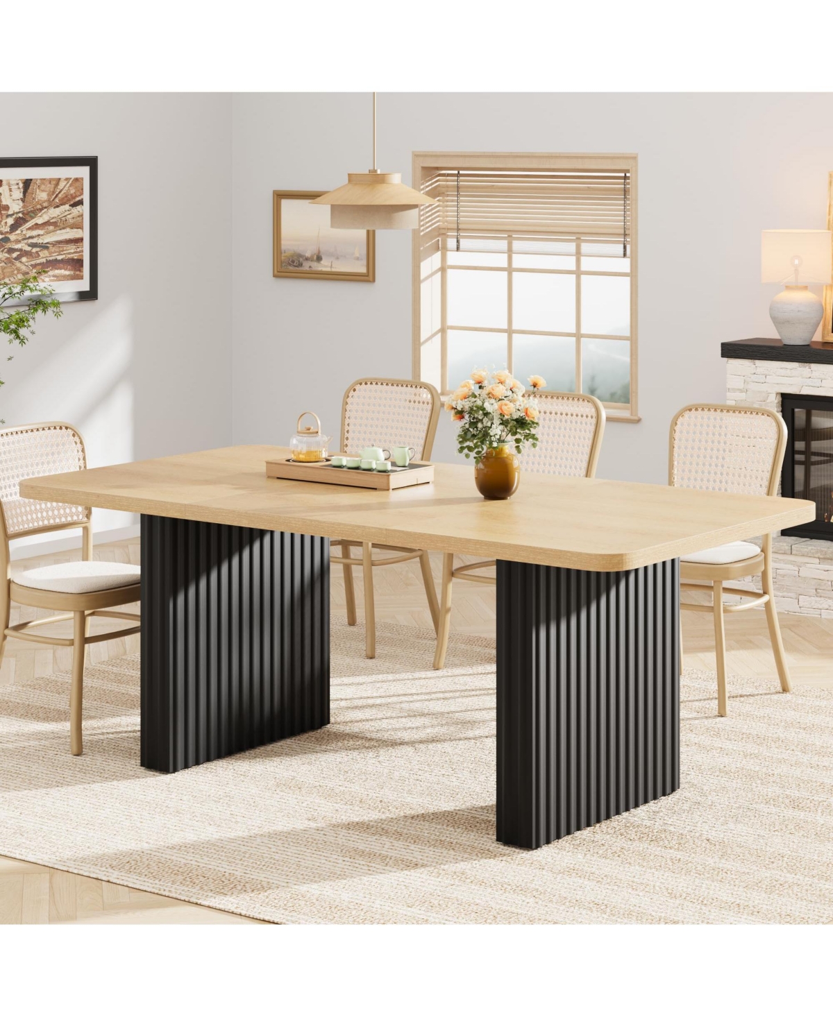 Click here for homfan 71-Inch Farmhouse Dining Table for 6-8  Woo... prices