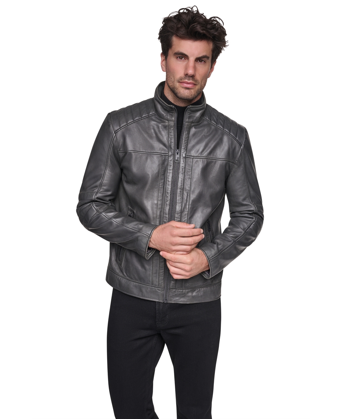Click here for Marc New York Mens Aged Lamb Racer Jacket - Carbon prices