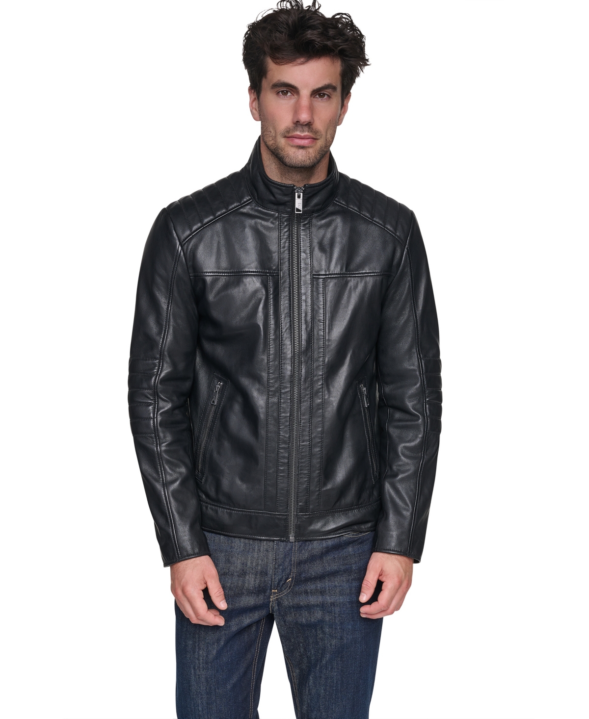 Click here for Marc New York Mens Aged Lamb Racer Jacket - Black prices