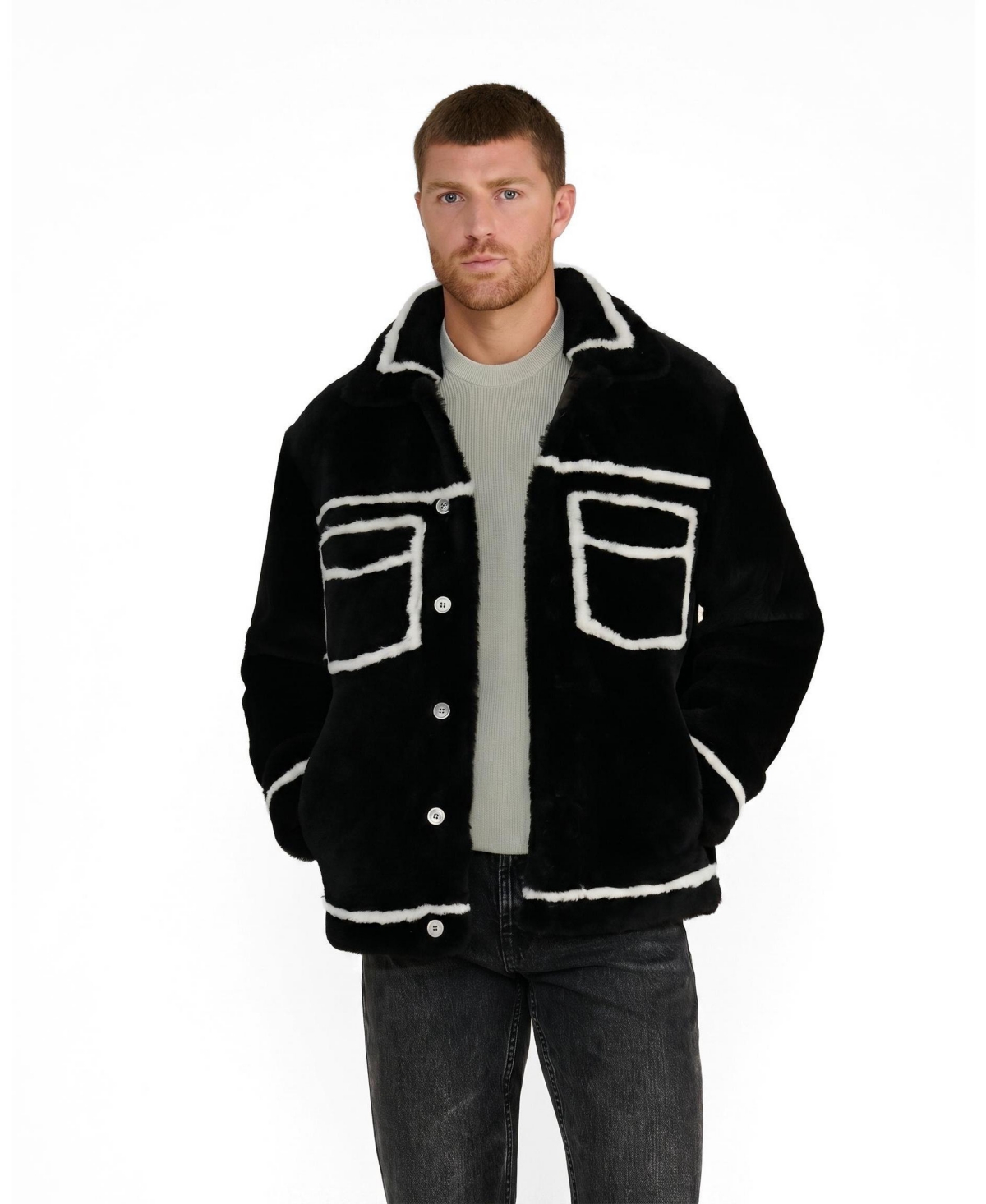 Click here for Furniq Uk Mens Ashton Shearling Jacket - Black prices