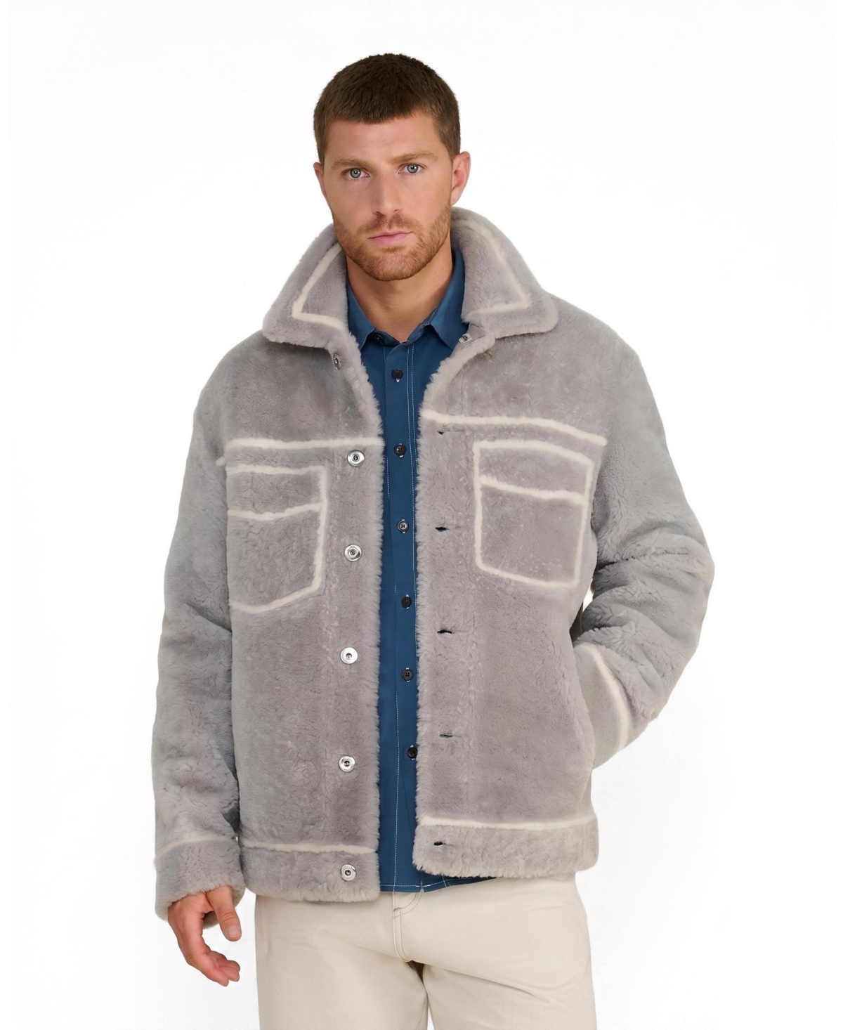Click here for Furniq Uk Mens Ashton Shearling Jacket - Gray prices