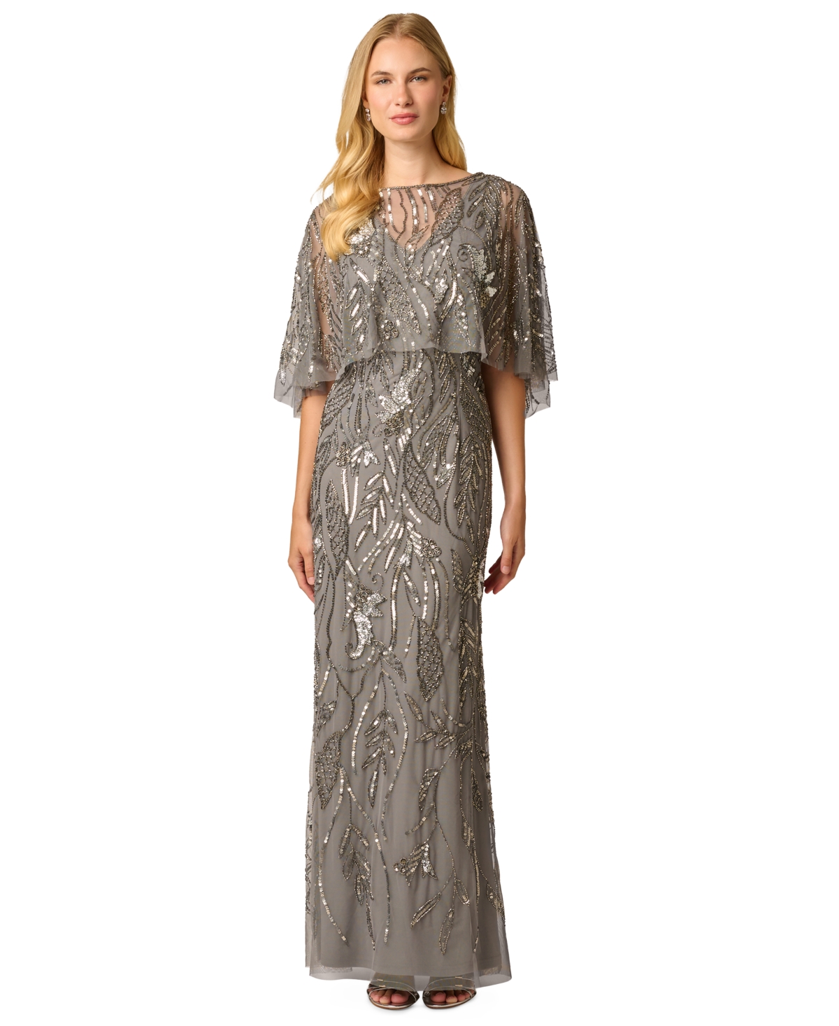 Click here for Adrianna Papell Womens Beaded Cape V-Neck Long Gow... prices